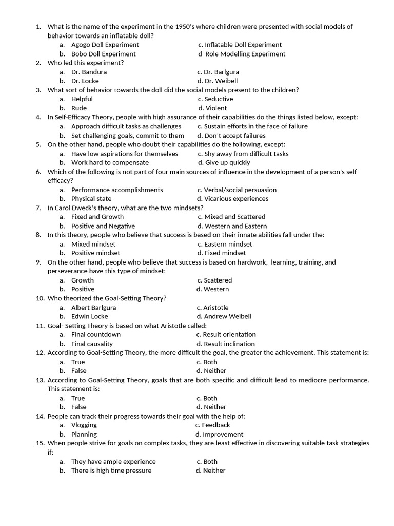 GRP 5 Quiz | PDF | Goal Setting | Mindset
