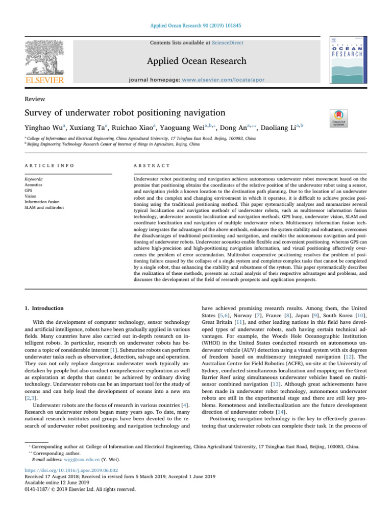 Survey of Underwater Robot Positioning Navigation - 250416 - 013742 ...