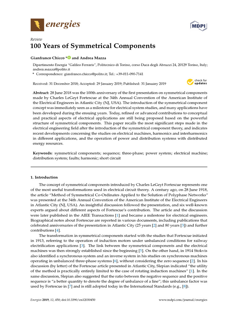 100 Years of Symmetrical Components | PDF | Transformer | Electrical ...