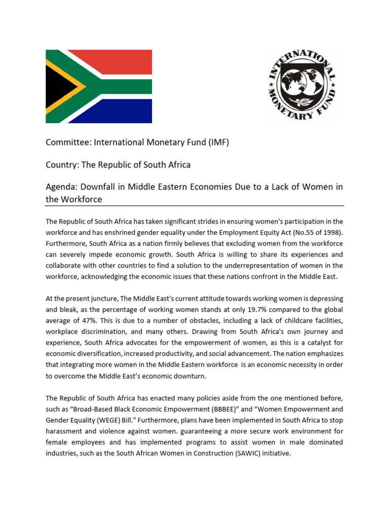 South Africa Position Paper Imf | PDF | Empowerment | Gender Equality