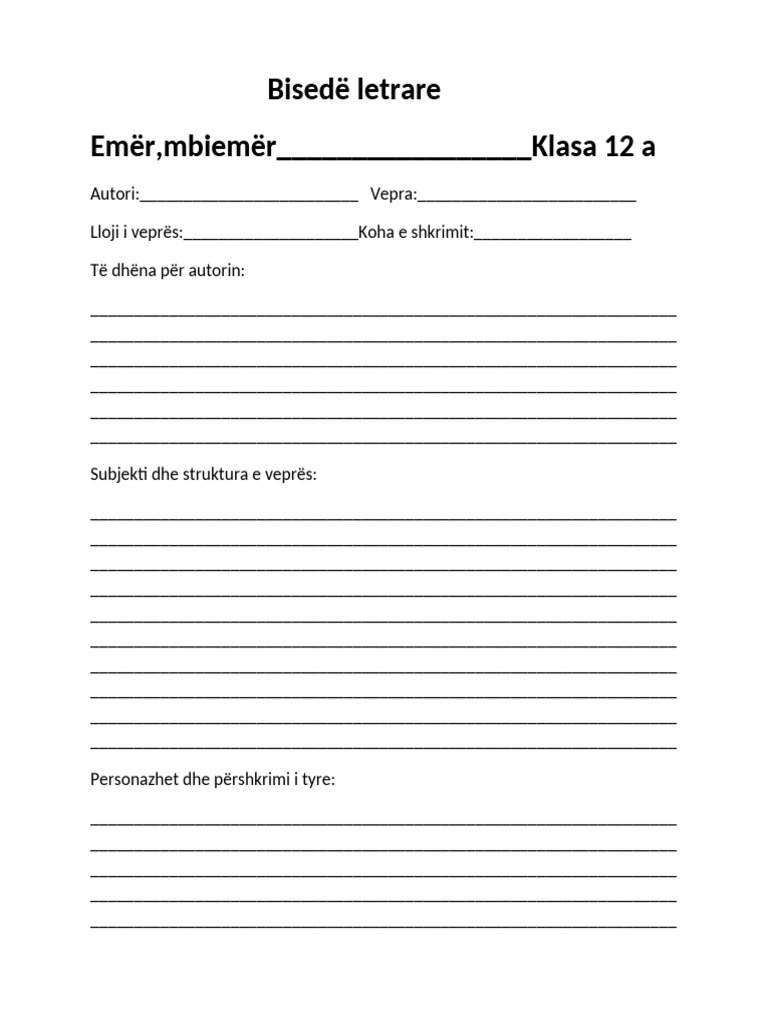 Bisedë Letrare Klasa 12 | PDF