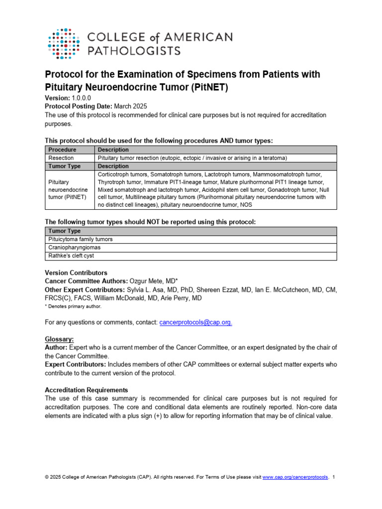 CAP Protocol for Pituitary Tumors | PDF | Neoplasms | Luteinizing Hormone