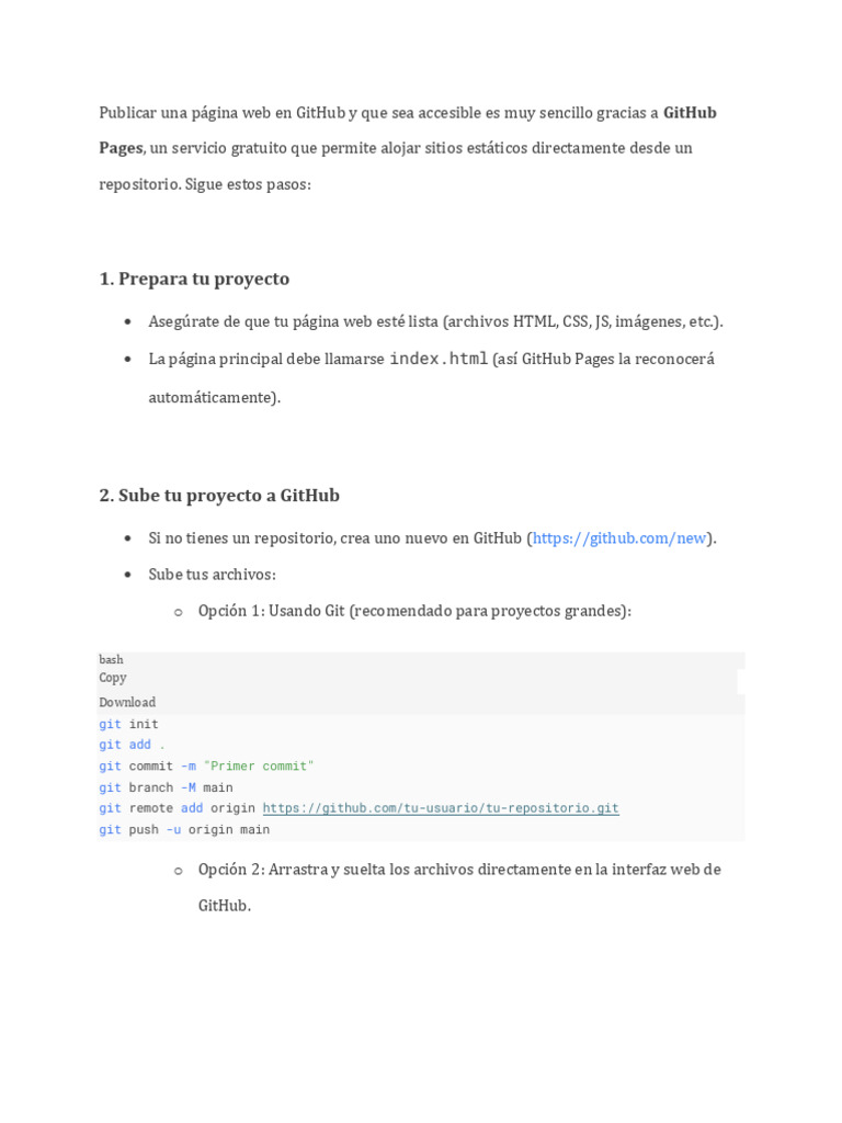 Cómo Publicar Página Web en GitHub | PDF