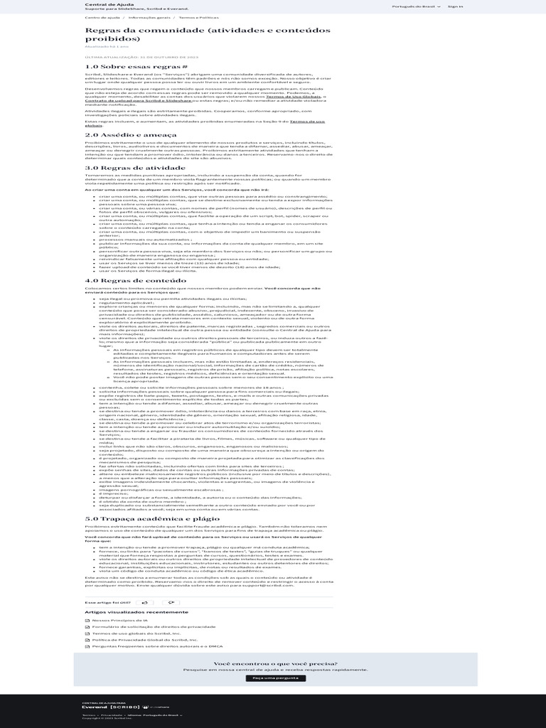 Regras da comunidade (atividades e conteúdos proibidos) – Centro de ajuda | PDF | Plágio ...