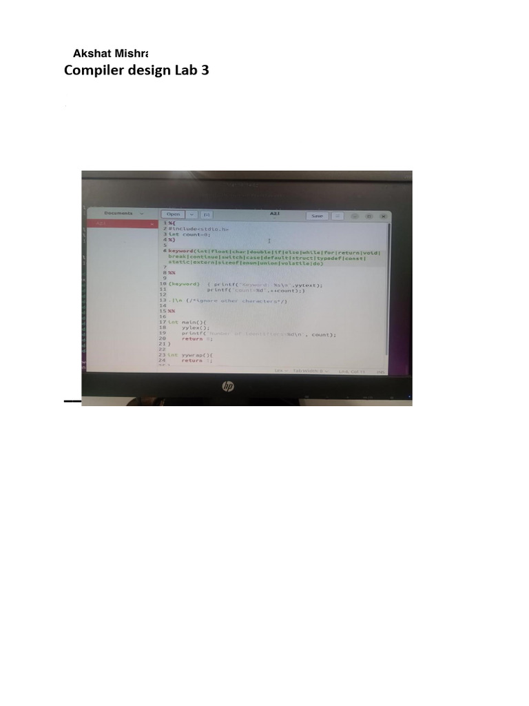 Compiler Design Lab 3 | PDF