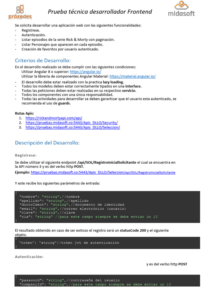 Prueba Técnica FrontEnd o (1) | PDF | Autenticación | Tecnologías de la información