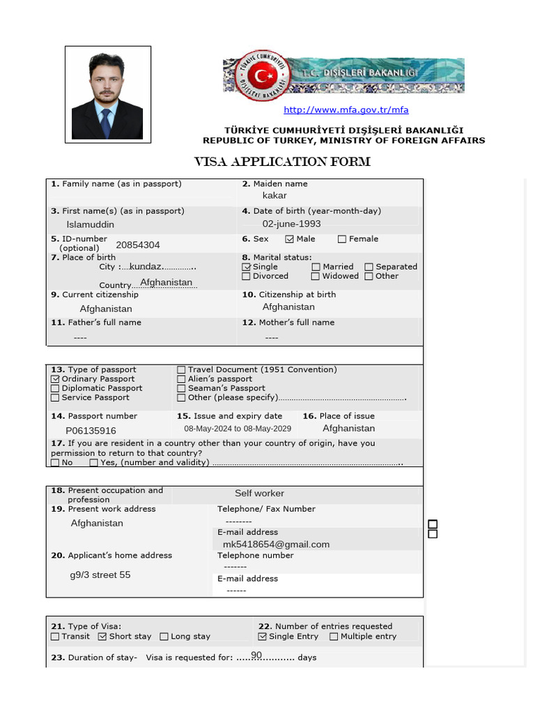 Turkey Visa Application Form PDF | PDF | Travel Visa | Passport