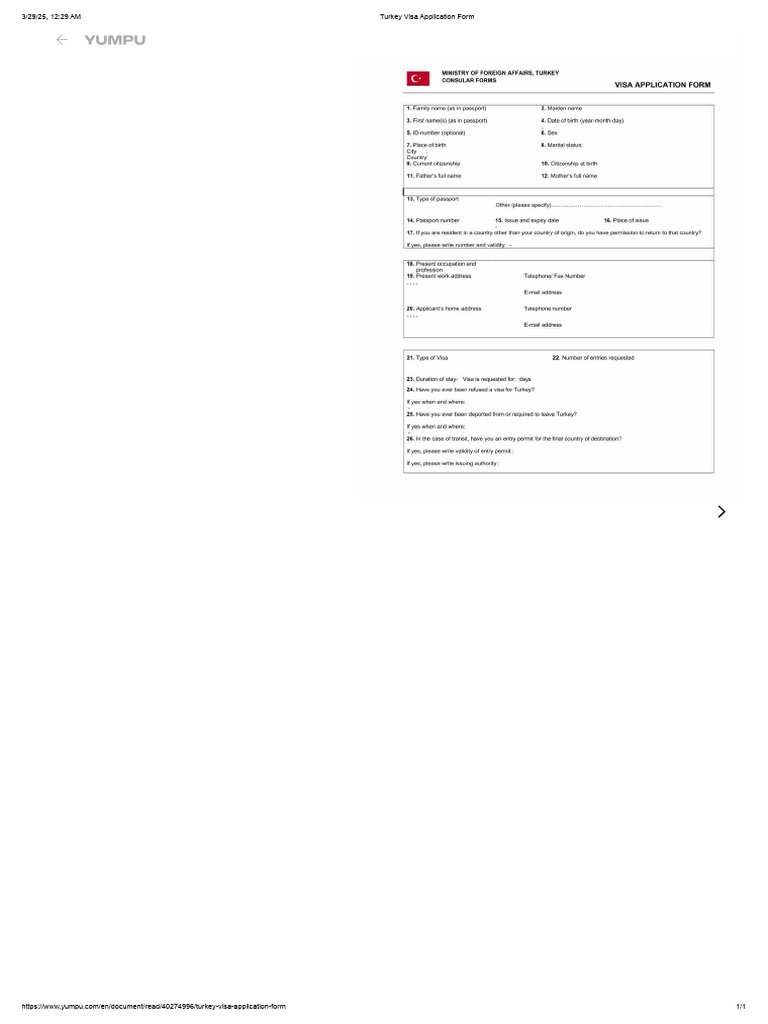 Turkey Visa Application Form Guide | PDF