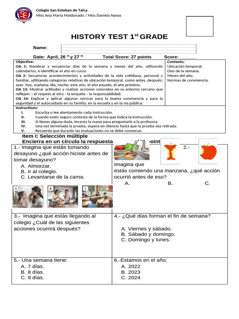 Evaluación Unidad 1 Primero Básico Pdf