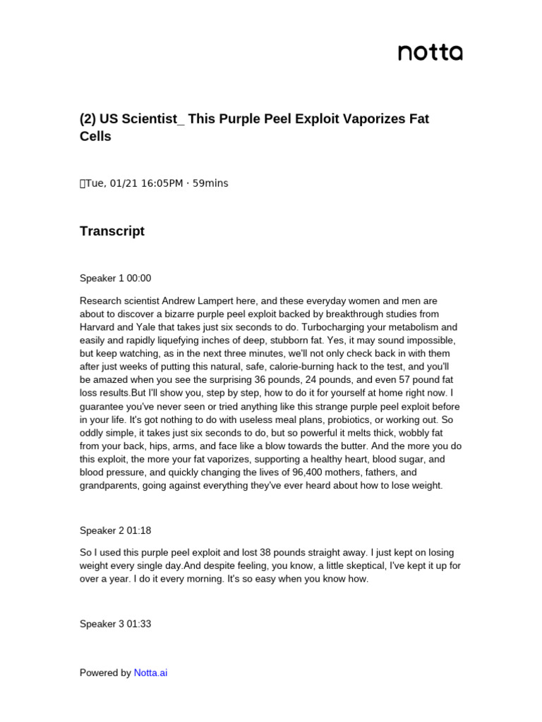 US Scientist - This Purple Peel Exploit Vaporizes Fat Cells | PDF ...