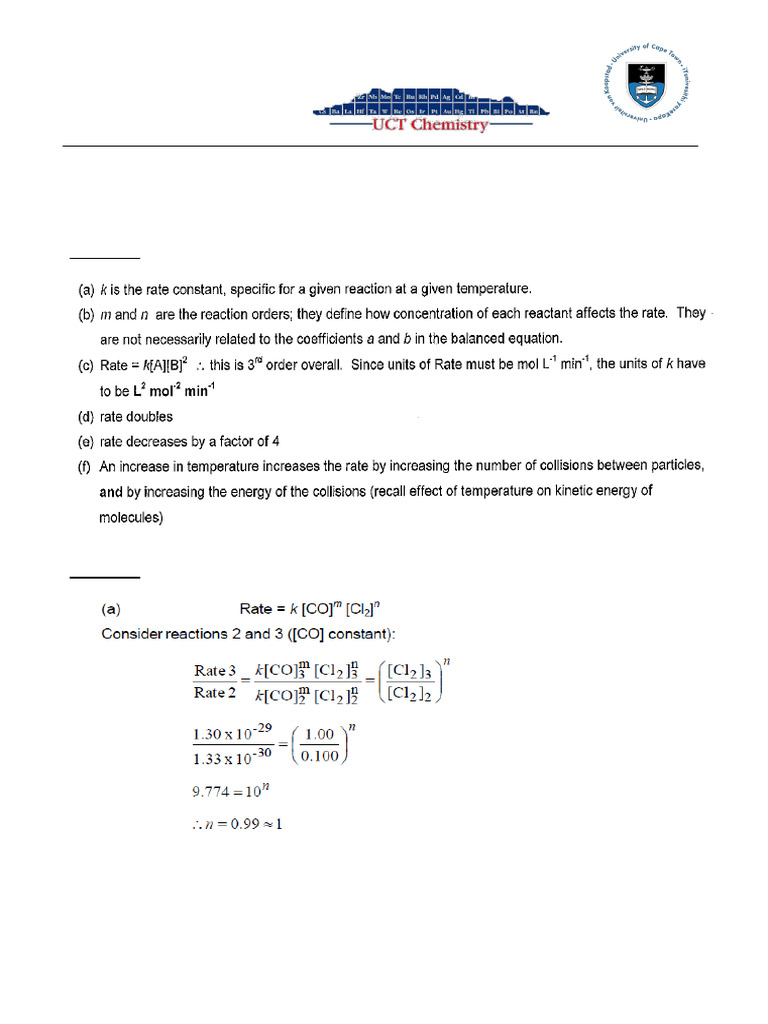 CEM1000W Tutorial (Chemical Kinetics) - 2023 - Solutions | PDF | Chemical Kinetics | Physical ...