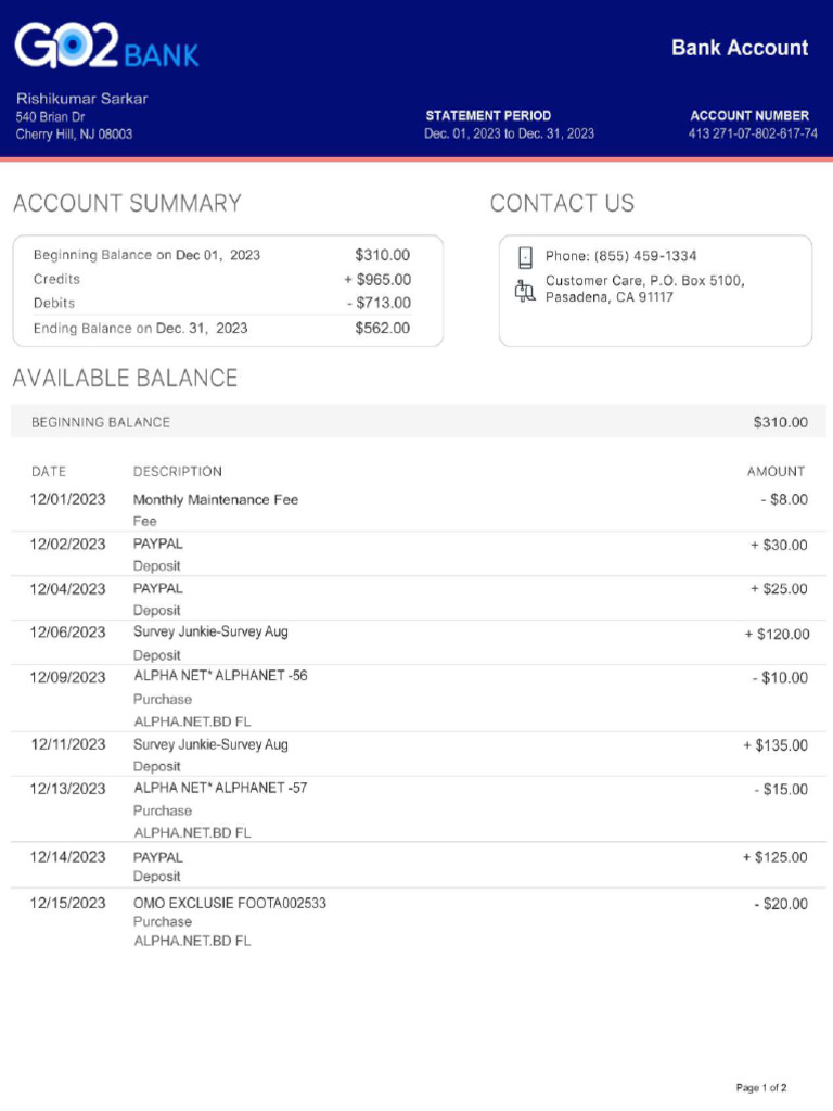 RISHIKUMAR SARKAR GO2 Bank 01 | PDF