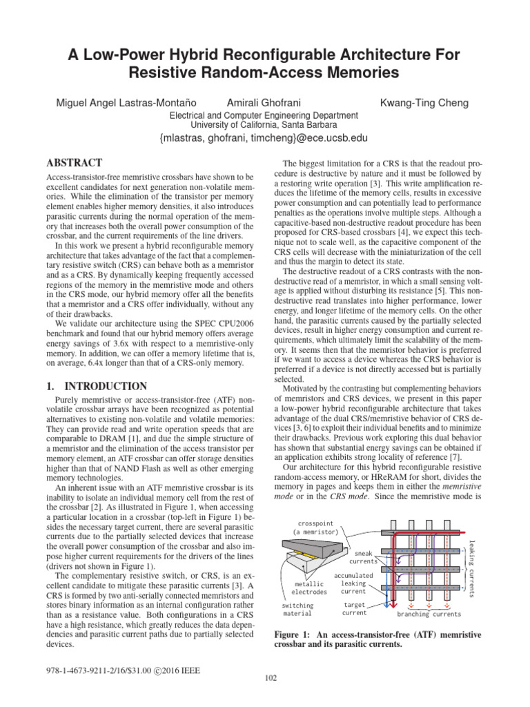 A low-power hybrid reconfigurable architecture for resistive random-access memories | PDF ...
