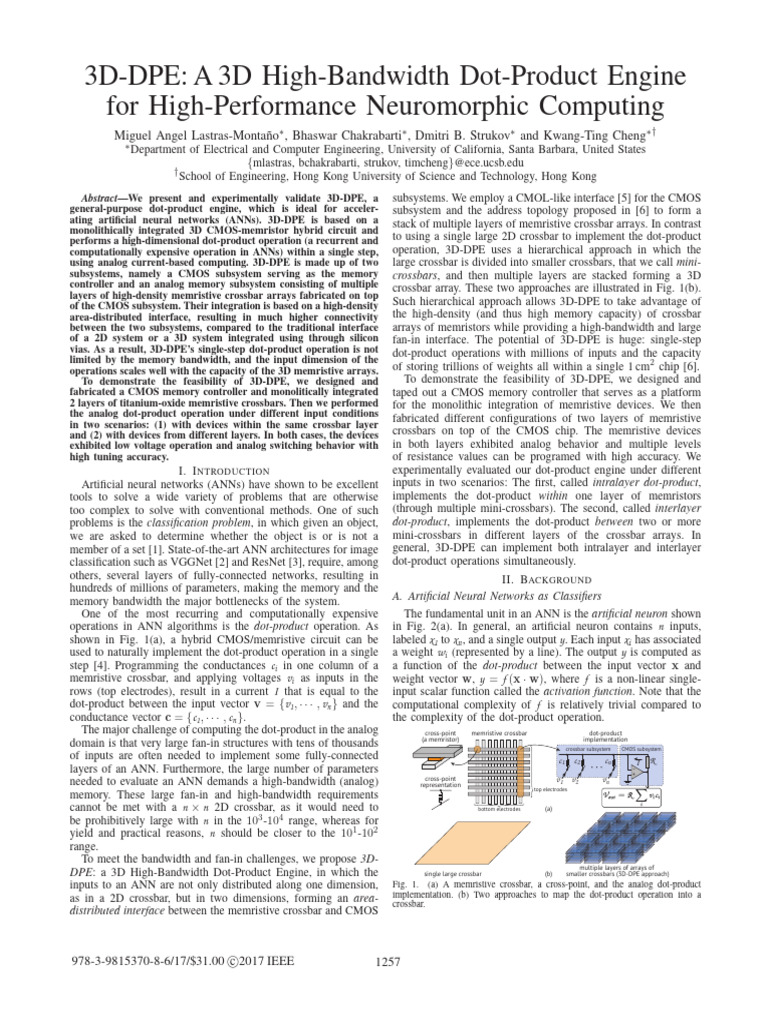 3D-DPE A 3D High-Bandwidth Dot-Product Engine | PDF | Cmos | Electronic ...