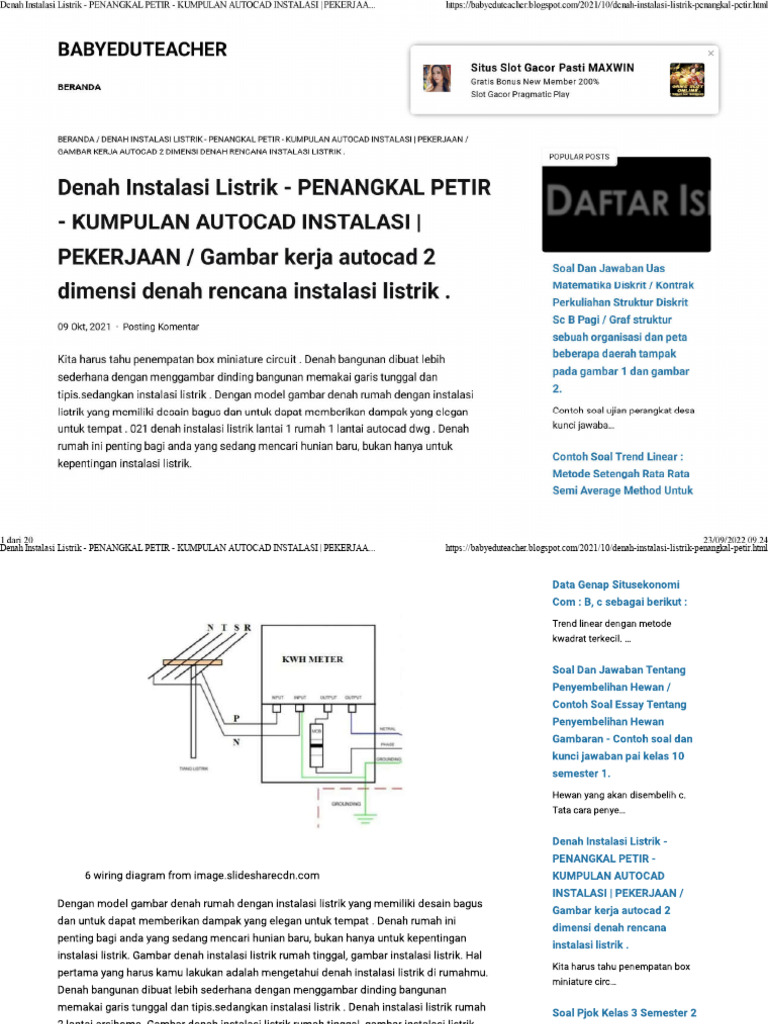 Gambar Kerja Autocad 2 Dimensi Denah Rencana Instalasi Listrik | PDF