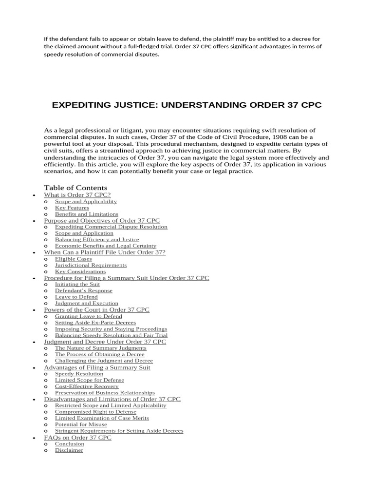Understanding Order 37 CPC | PDF | Lawsuit | Summary Judgment