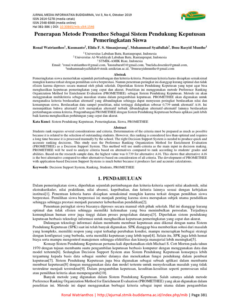 Penerapan Metode Promethee Sebagai Siste | PDF