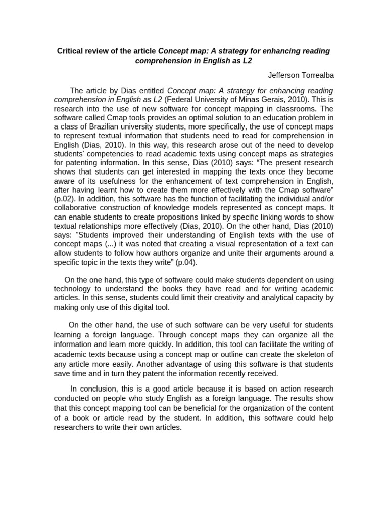 Critical Review of The Article Concept Map A Strategy For Enhancing ...