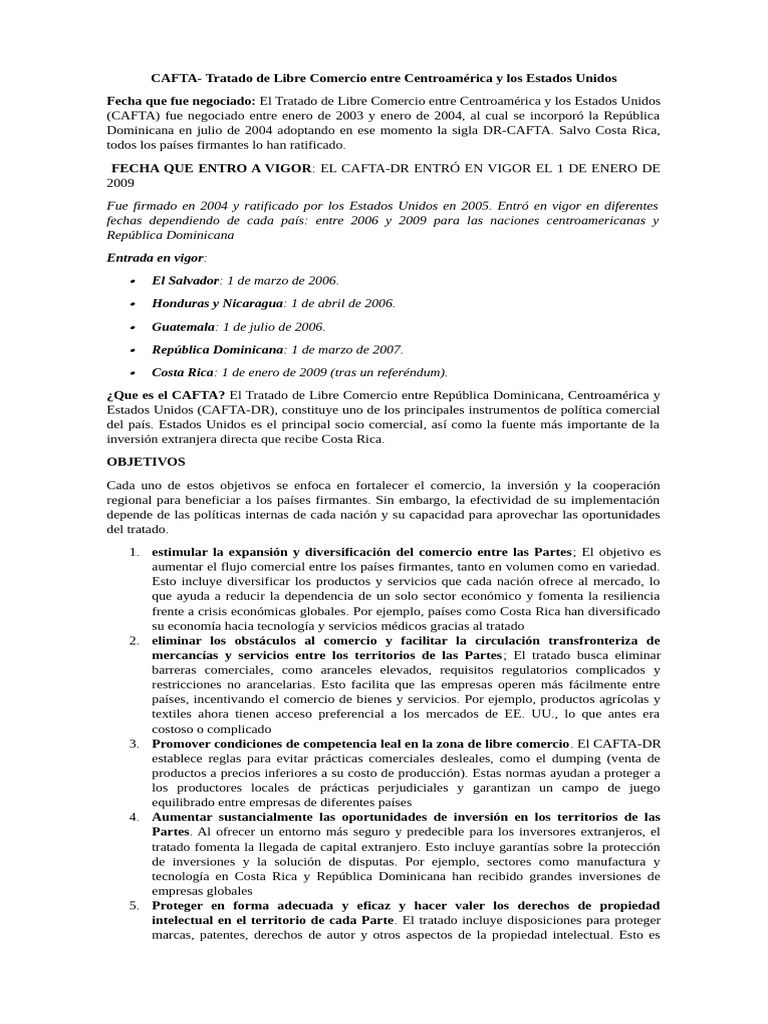 CAFTA | PDF | Arancel | Comercio