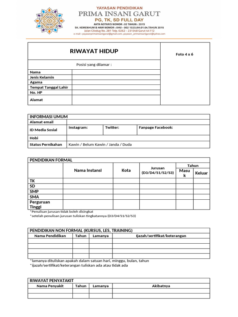 Format CV - PRIMA INSANI | PDF