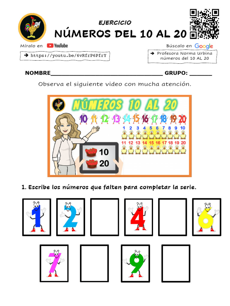 Ejercicios de Practica de Los Numeros Hasta El 20 para Niños de ...