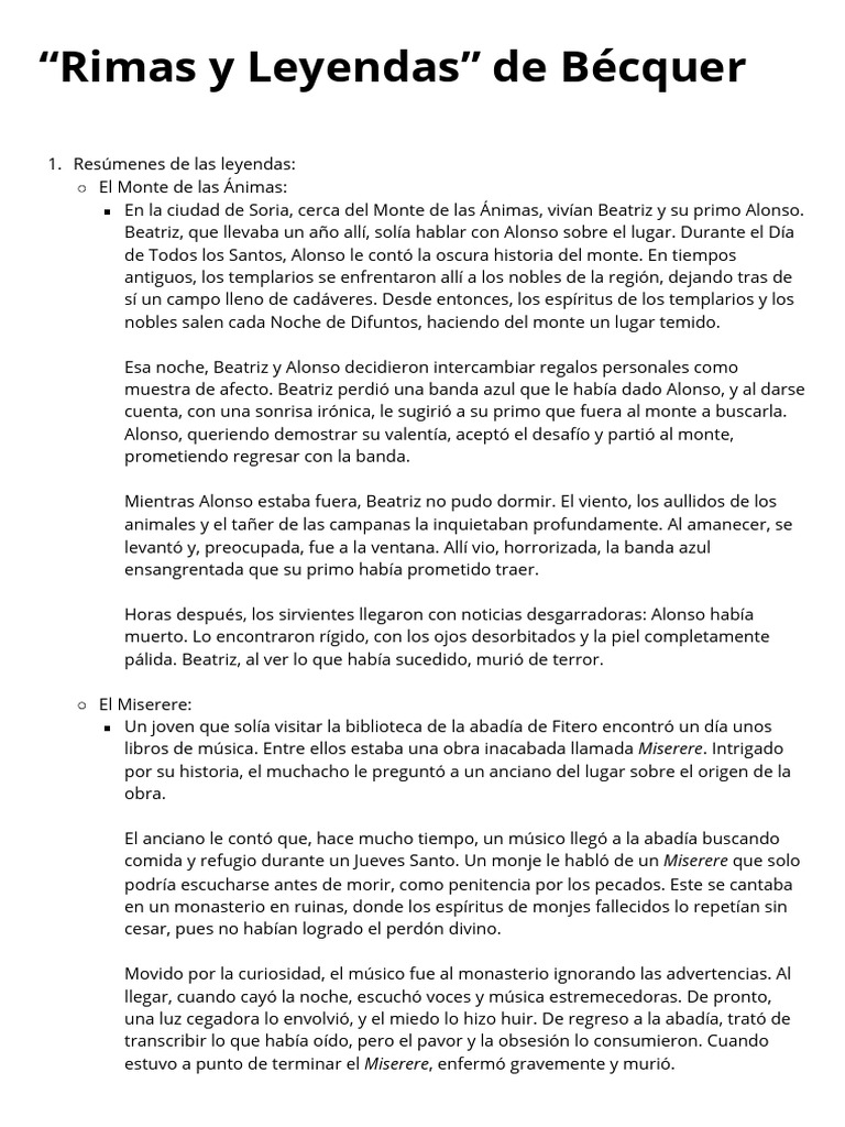 Resúmenes de "Rimas y Leyendas" de Bécquer | PDF | Amor