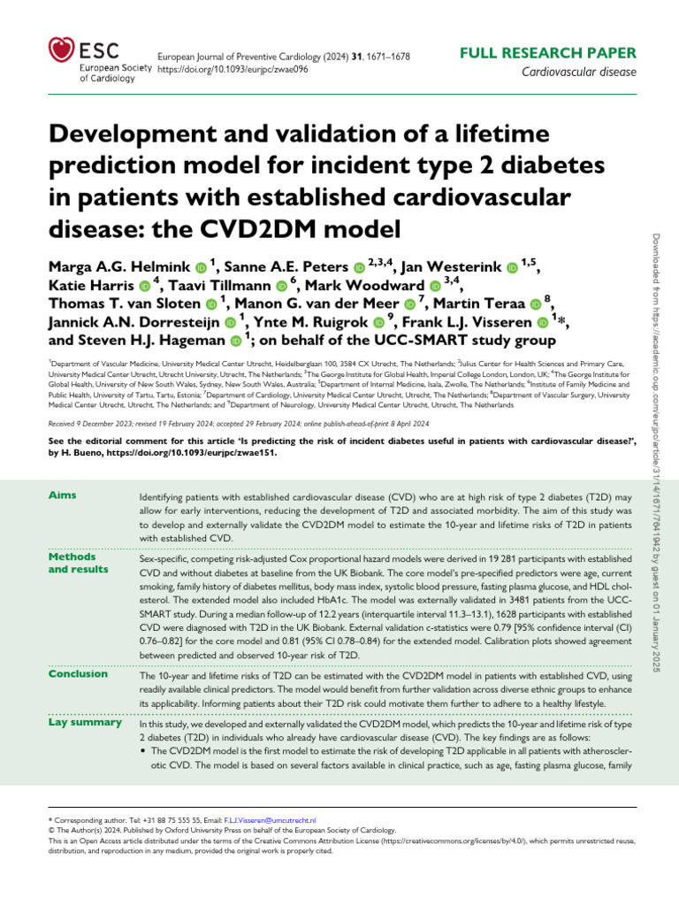 Development and Validation of A Lifetime Prediction Model For Incident ...