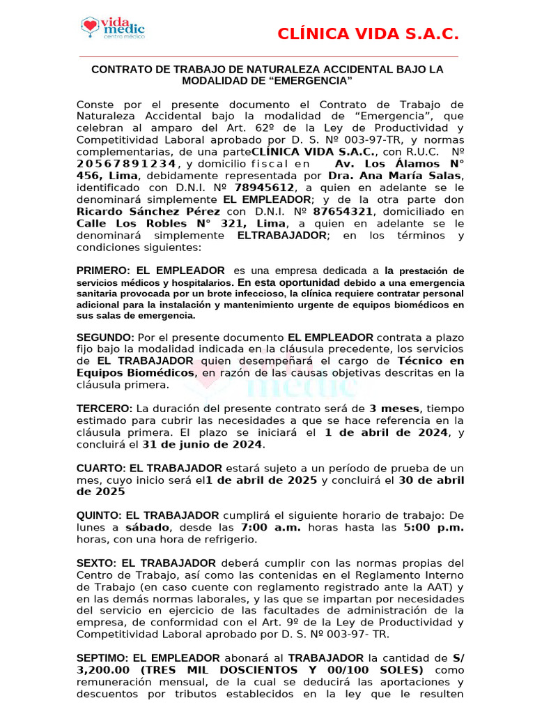 Contrato Accidental Emergencia Rous | PDF | Derecho laboral