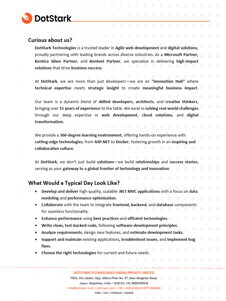 DotStark - JD - .NET Developer | PDF | Web Development | Software ...