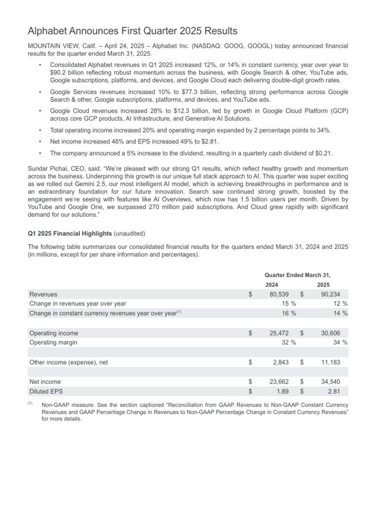2025q1 Alphabet Earnings Release | PDF | Equity (Finance) | Income