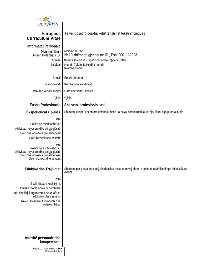 CV Europas-Shqip | PDF