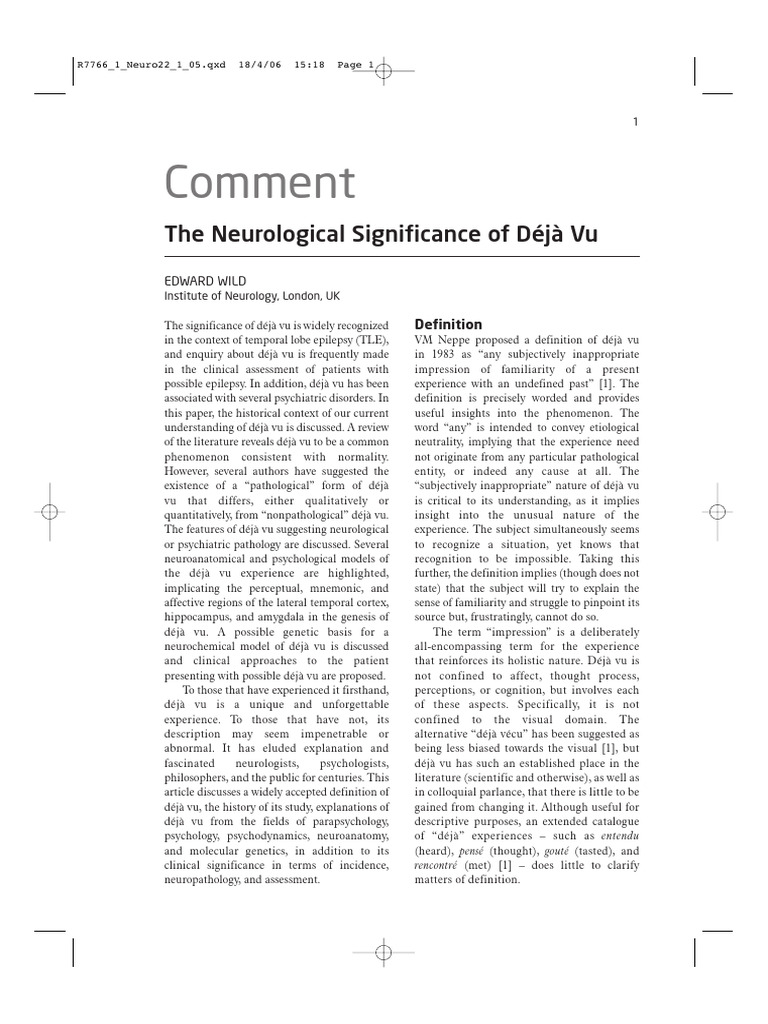 The Neurological Significance of Déjà Vu | PDF | Limbic System | Neocortex