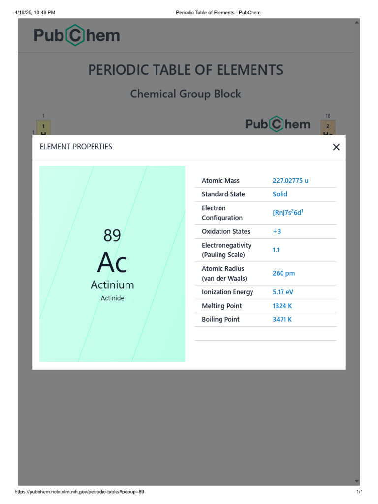 Periodic Table of Elements - Ac-PubChem | PDF | Periodic Table | Materials