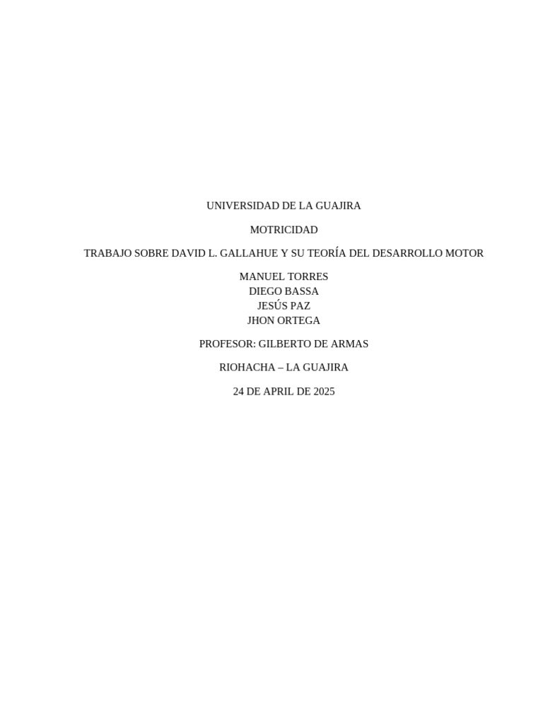 Teoría del Desarrollo Motor de Gallahue | PDF