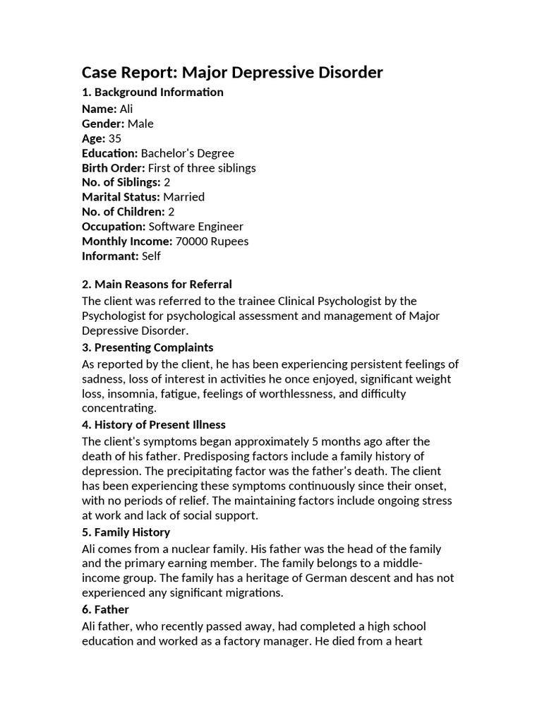 Male with Major depressive disoder Case Report-2... | PDF | Major ...