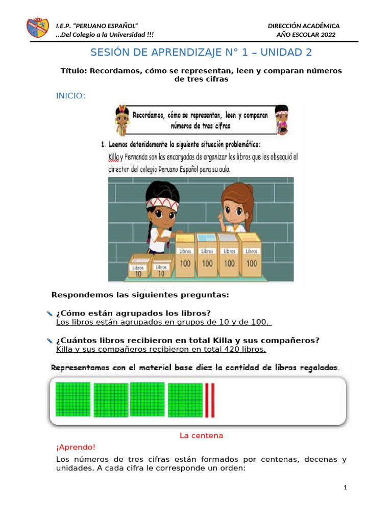 UNIDAD 2 - Sesión de aprendizaje 1 - RECORDAMOS LA CENTENA | PDF