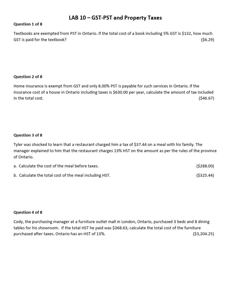 Ontario HST/PST Financial Overview | PDF | Property Tax | Taxes