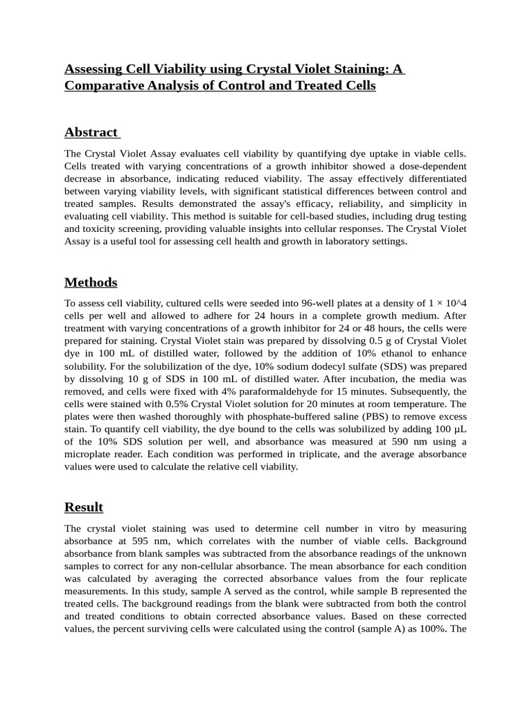 Assessing Cell Viability Using Crystal Violet Staining | PDF | Staining ...
