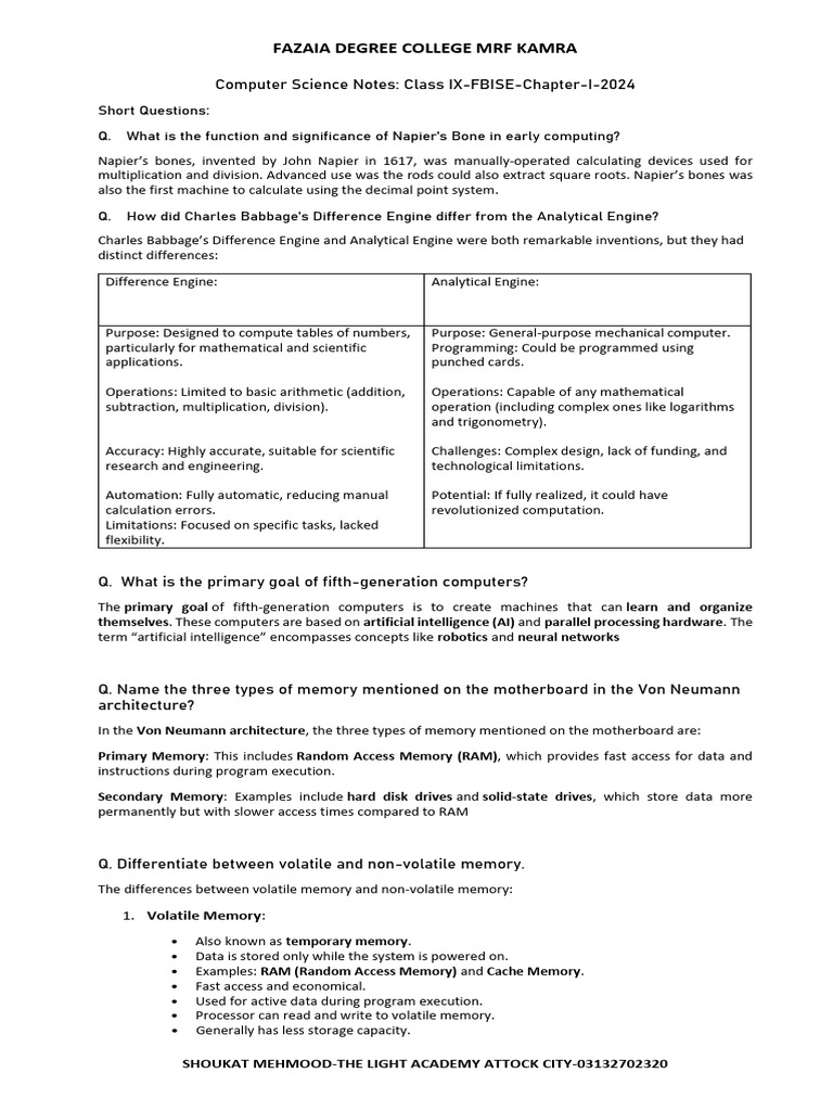 What Is The Function and Significance of Napier | PDF | Computer Data Storage | Central ...