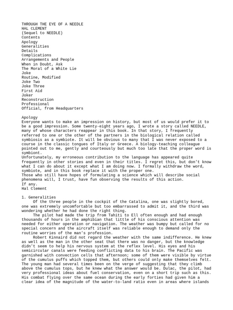 Clement, Hal - Needle - 02 - Through The Eye of A Needle | PDF