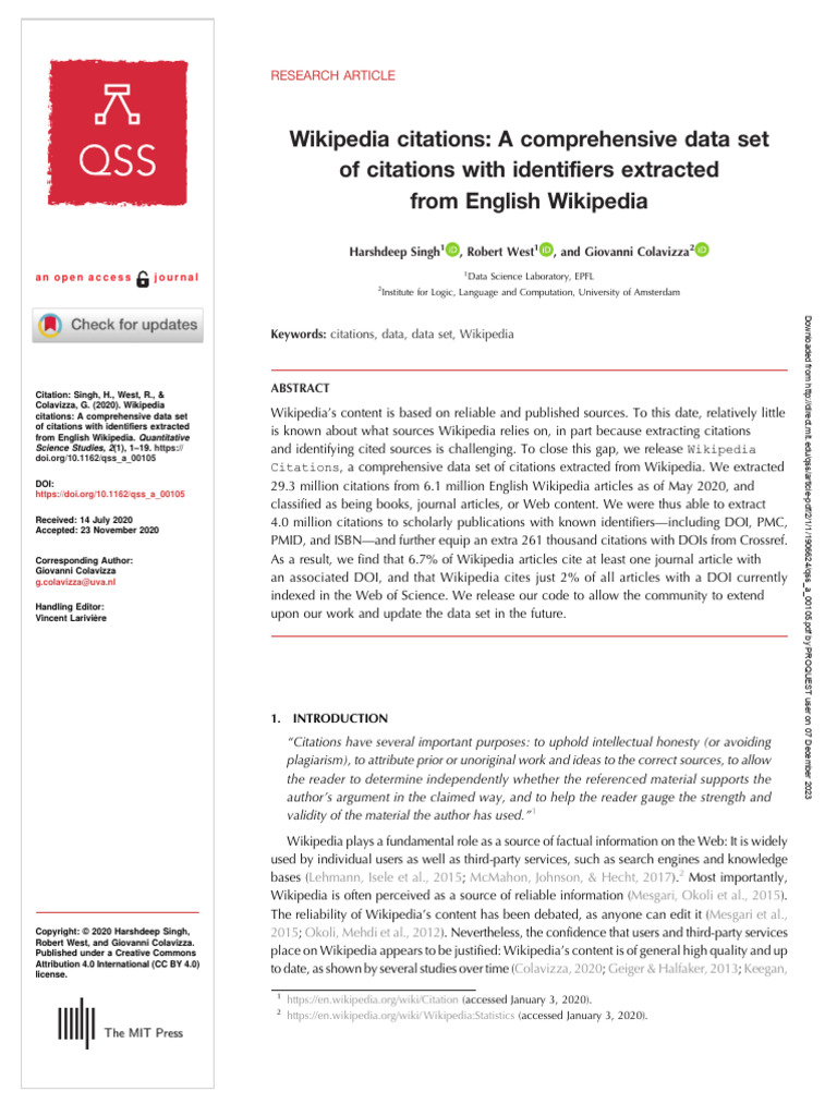 Wikipedia Citations Article | PDF | Wikipedia | Digital Object Identifier