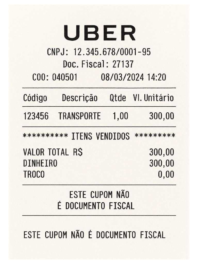 Recibo Uber Com Pagamento em Dinheiro (1) - 1 | PDF