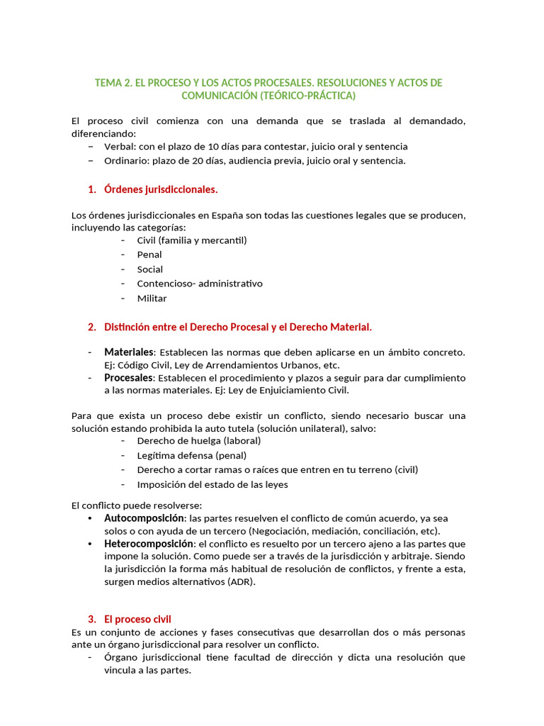 Tema 2. El Proceso y Los Actos Procesales | PDF | Jurisdicción | Ley ...