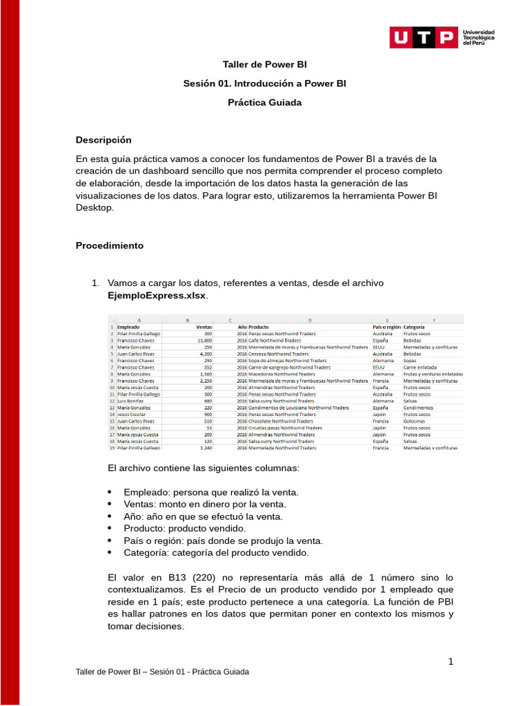 Taller Power BI - Práctica Guiada Sesión 01 | PDF | Informática