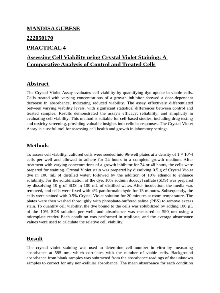 Assessing Cell Viability Using Crystal Violet Staining | PDF | Staining ...