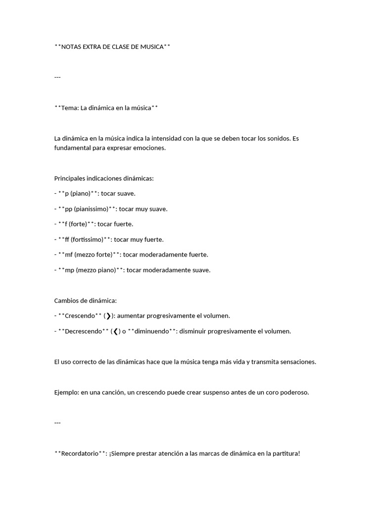 Notas Extra de Clase de Musica | PDF
