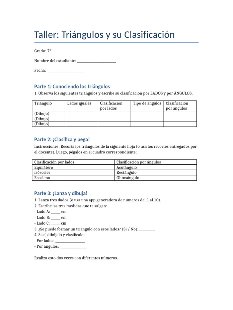 Taller Triangulos 7grado | PDF