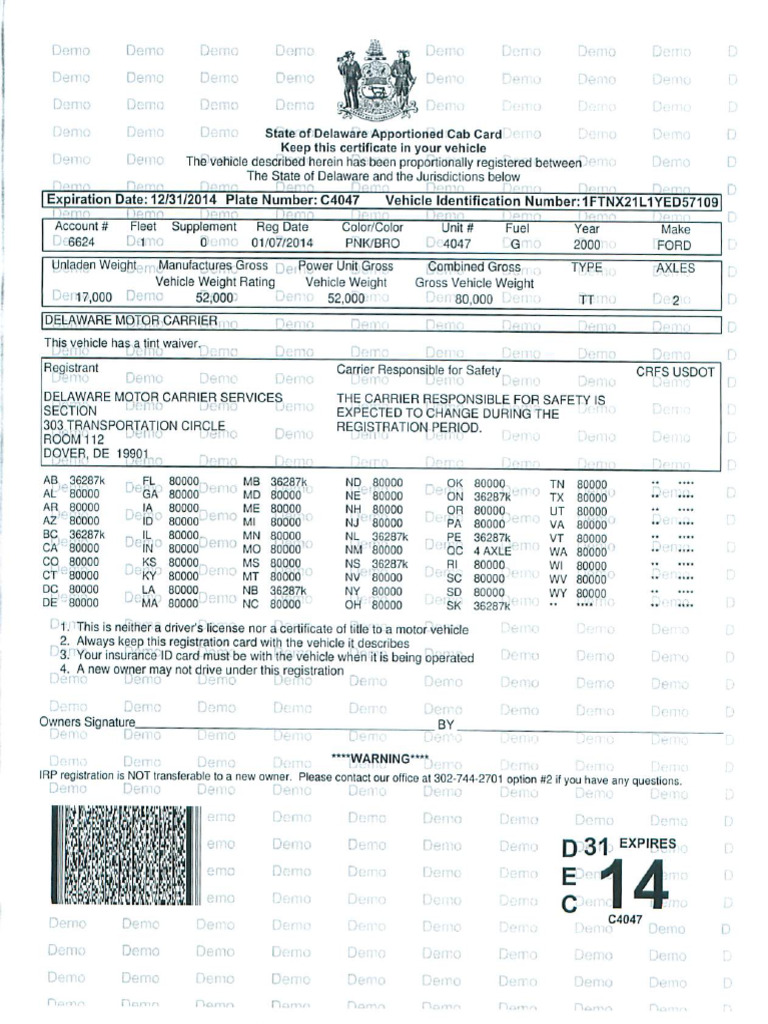 Delaware Cab Card Sample 3 | PDF