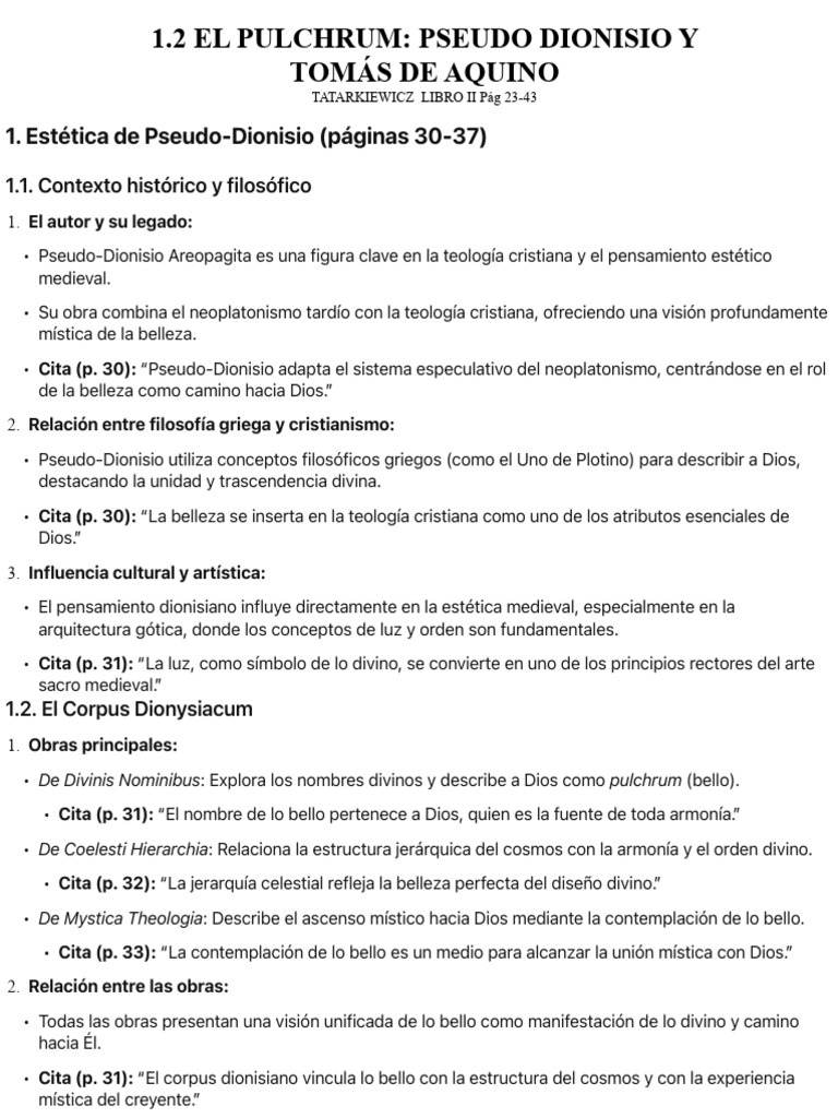 Estética de Pseudo-Dionisio y Aquino | PDF | Tomás de Aquino | Belleza