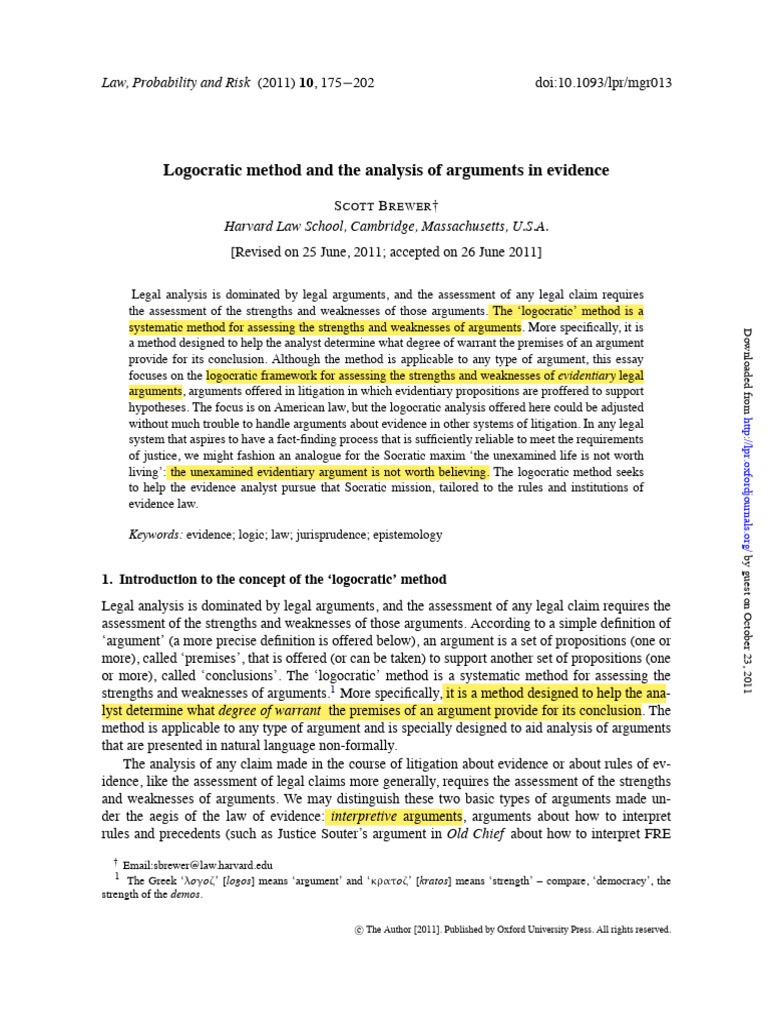 Logocratic Method in Legal Argument Analysis | PDF | Argument | Inductive Reasoning